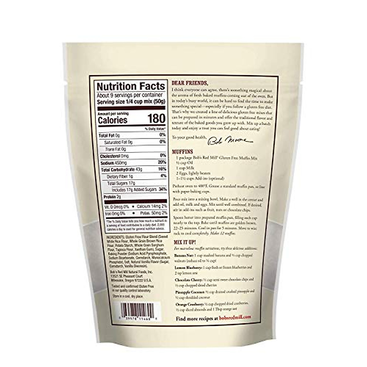 Bob's Red Mill Gluten Free Muffin Mix, 16 Oz (Pack of 4)