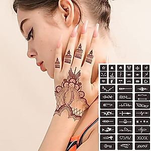 Brown Temporary Tattoo Kit, 4 Bottles Temporary Tattoo Ink with 84 Adhesive Tattoo Stencils, Body Tattoo Markers DIY Tattoos Temp for Men Women