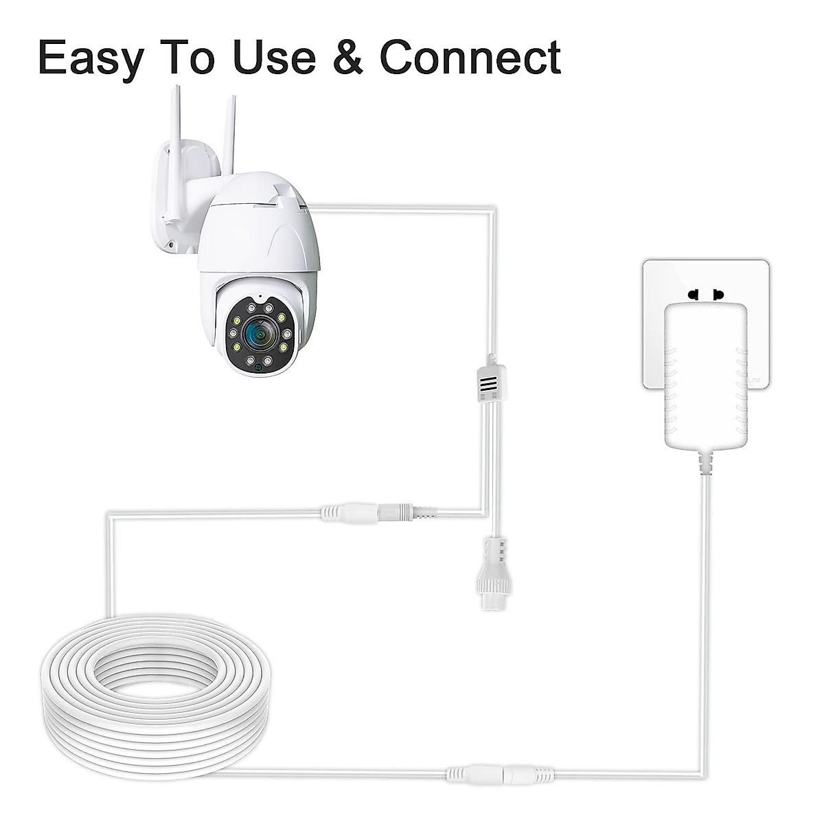 WILDHD DC Power Extension Cable 33ft 1.35mm x 3.5mm Compatible with 5V DC Adapter Cord for CCTV Security Camera IP Camera Standalone DVR (33ft DC3.5mm Plug White)