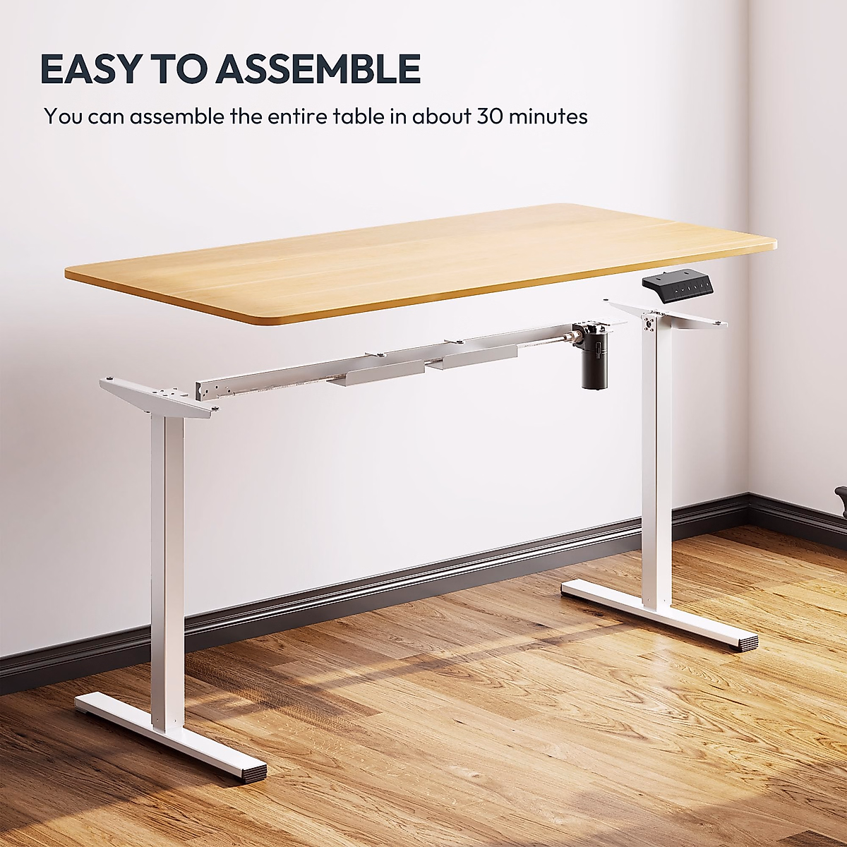 SANODESK Single Motor 2 Stage Electric Height Adjustable Standing Desk Frame Heavy Duty 176lbs Load Capacity for Home Office (White Frame Only)