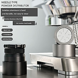 Espresso Distribution Tool with Brush Base, Coffee Powder Distributor Needle Aluminum alloy for Barista Coffee Bar (53mm, Black)