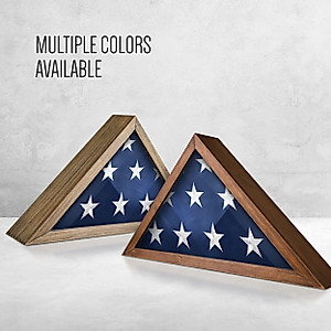 HBCY Creations Flag Display Case for 5' x 9.5' American Veteran Burial Solid Wood Rustic Brown Frame with Glass Front Wall Mount or Standing Display, Box