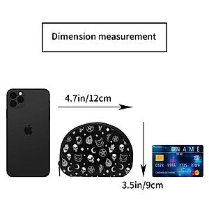 Skull Cat Moon Gothic Canvas Small Coin Purse Pouch Change Wallet Card Holder with Zipper for Women Girls Gift