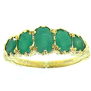 LetsBuyGold 14k Yellow Gold Natural Emerald Womens Anniversary Ring - Size 10.25