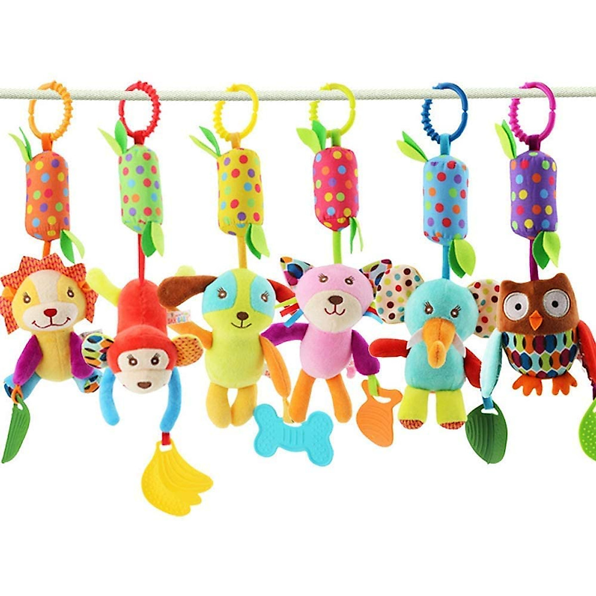 BornCare Baby Crib Hanging Plush Toys with Rattle c-Clip, with teether 0 to 24 mths