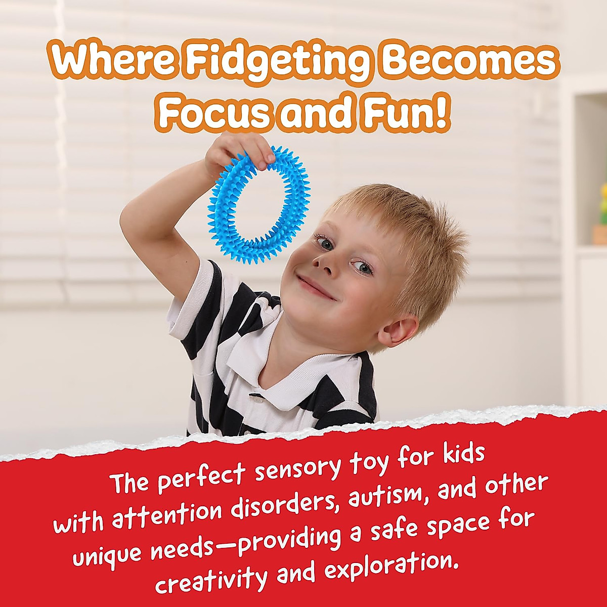Impresa 3-Pack Spiky Sensory Rings from The Original Monkey Noodle, Fidget Bracelet for Kids with Unique Needs, Fosters Creativity, Focus and Fun-Great for Classrooms, Home & Playtime Age 3+