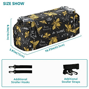 Sinestour Hohey Bee Stroller Organizer with Cup Holder Universal Stroller Organizer Bag Detachable Shoulder Strap Stroller Accessories for Diaper Phone Keys Toys Fit All Baby Stroller
