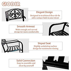 GIODIR Outdoor Patio Rocking Chair, Metal Rocking seat for for Deck, Backyard or Garden w/Scroll Design (Black)…