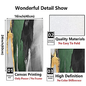 Abstract Green and Gold Canvas Wall Art Geometric Abstract Painting Dark Green Painting for Walls Large Minimalist Abstract Art Green and Gold Posters for Living Room Bedroom Decor 16x24inch No Frame