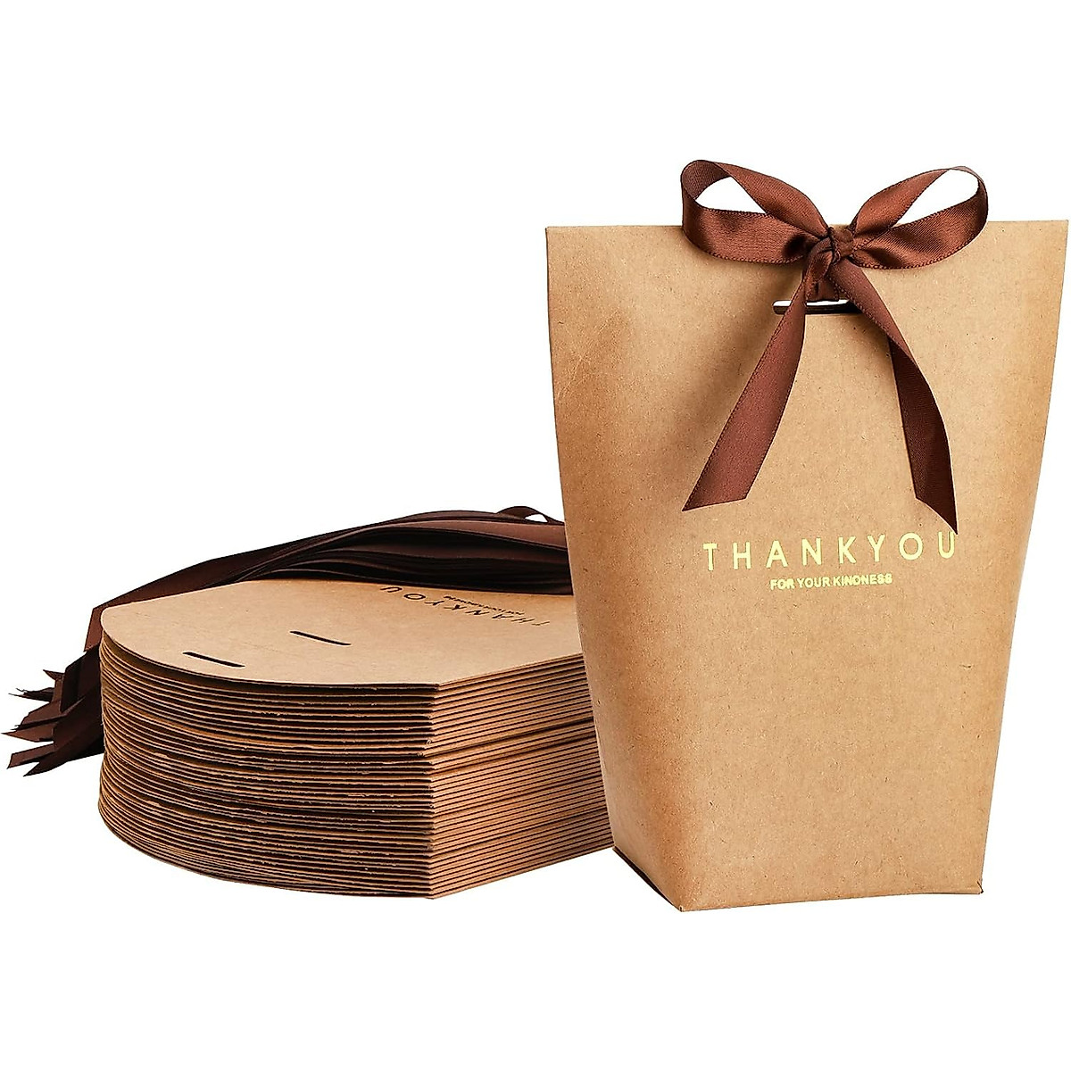 Frcctre 40 Pack Thank You Gift Bags with Ribbons, 3.1"X2.3"X 6.5" Kraft Paper Gift Wrap Boxes Party Favor Treat Bags Goody Bags Candy Cookie Bags for Wedding Bridal Shower Birthday Party