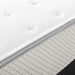 ZINUS 1.5 Inch Green Tea Pressure Relief Memory Foam Mattress Topper with Fitted Cover for Mattresses 12 Inches and under, Queen, White