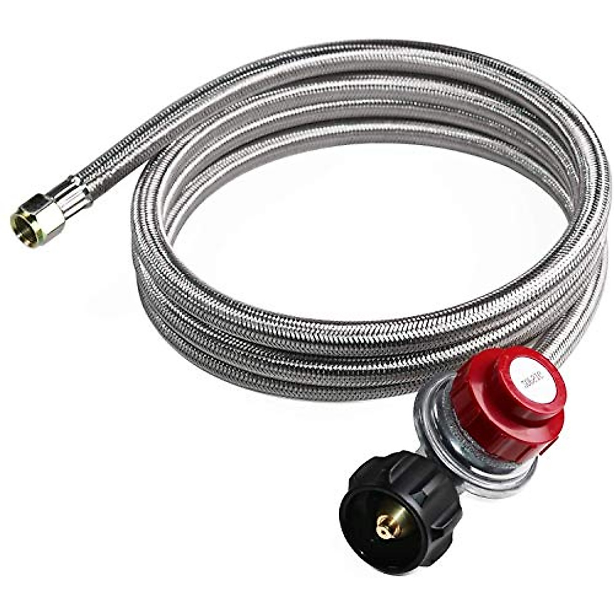 DOZYANT 20 PSI Adjustable Propane Regulator with 8 FT Stainless Steel Braided Hose for Turkey Fryer, Burner, Cooker, Firepit