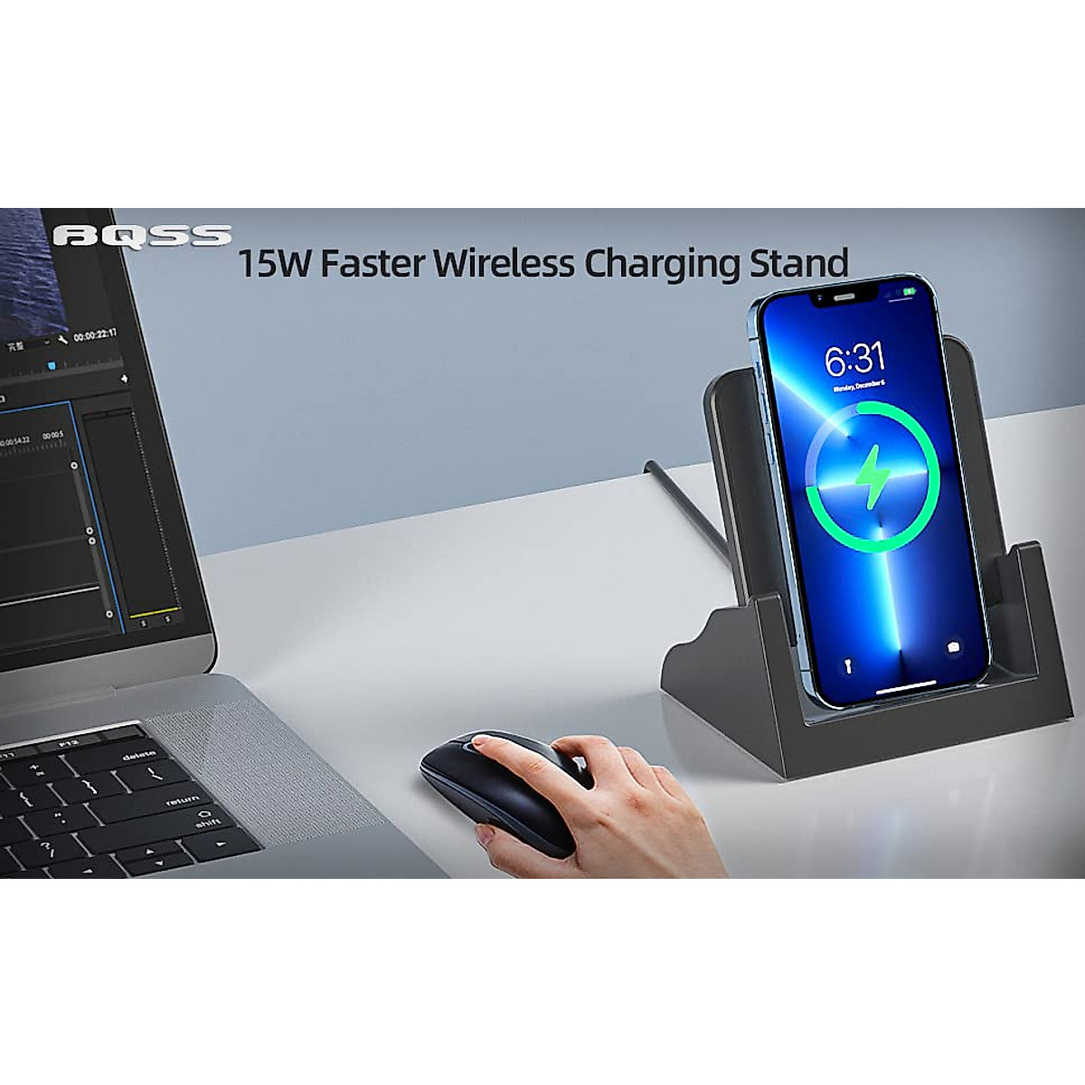 Wireless Charger,15W Certified Fast Wireless Charging Stand,Certified for iPhone 14/4 Plus/14 Pro/13/12/11/X/XS Max, Wireless Charger for Samsung Galaxy S22/S21/S20/S10/S9/S8 (No AC Adapter)