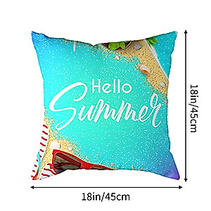 Outdoor Summer Pillow Covers 18x18 inch Set of 2 Teal Hello Sunshine Decorative Throw Pillow Covers Pillowcase Summer Decorations for Patio Garden Porch (18"x18", Hello Summer)
