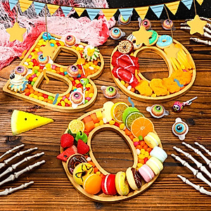 FillTouch Boo Wooden Charcuterie Letters Fillable Halloween Serving Tray Charcuterie Board Dish Decorative Cheese Platter for Snack Food Cake Cookies for Halloween Party