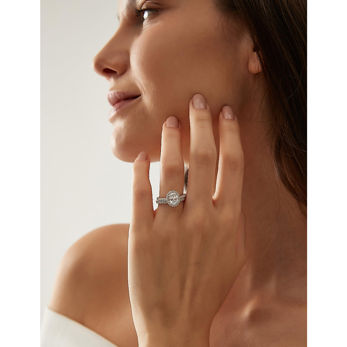 EAMTI 1.5CT 925 Sterling Silver Cubic Zirconia Bridal Rings Sets Oval Cut CZ Engagement Rings Wedding Band For Women Size 6