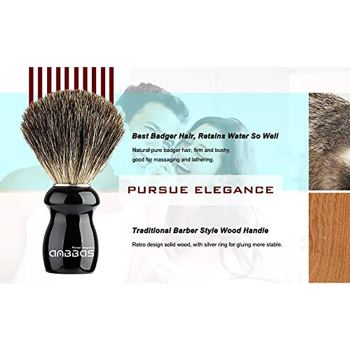 Badger Shaving Brush Holder Set,Wooden Handle Shave Brush,Contracted Design Resin Shaving Stand,2pcs Traditional Shaving Kit for Men by Anbbas