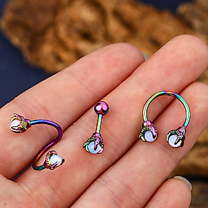 OUFER Twist Helix Earring 316L Stainless Steel Dragon Claw with Opalite Center 16G Twist Lip Labret Cartilage Upper Lobe Piercing Jewelry