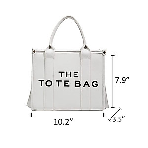 The Tote Bags for Women PU Leather Shoulder Handbag Tote Purse with Zipper Adjustable Shoulder Strap Crossbody Bag White