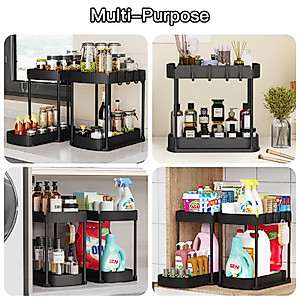 Ukeetap 2 Pack Multi-Purpose Pull-Out Storage Organizers, Under Sink Organizers and Storage for Bathroom & Kitchen, Under Cabinet Organizers and storage, 12.8 Inch, Black