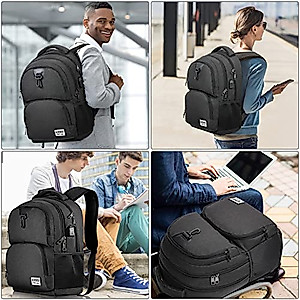 Backpack for Men, Travel Laptop Backpack for College, Computer Bag with USB Charging Port Fits 15.6 Inch Laptop, Water Resistant Durable Bookbag, Business Anti Theft Back Pack Gifts, Black