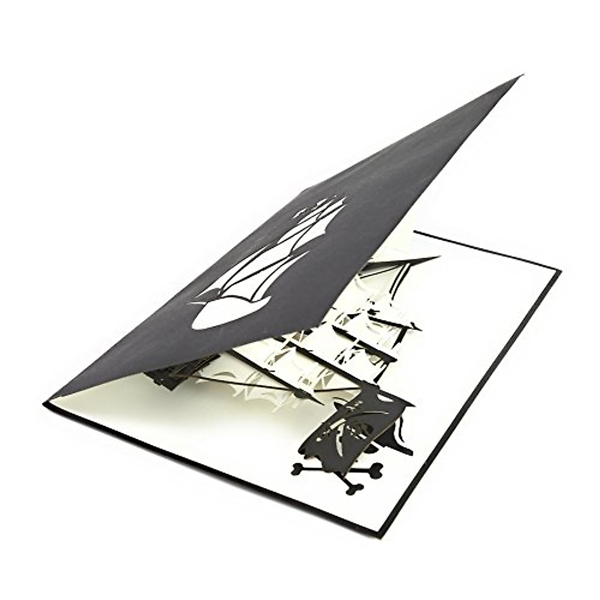 PopLife Black Pirate Ship Pop Up Card for All Occasions - Happy Birthday, Graduation, Congratulations, Retirement, Anniversary, Fathers Day - Treasure Hunters, Ocean Lovers - Folds Flat for Mailing