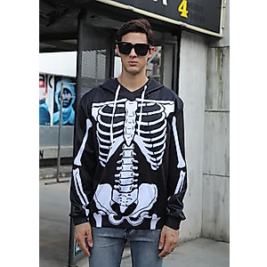 uideazone Halloween Hoodies for Men Women 3D Skeleton Bone Printed Hooded Sweatshirt with Pockets