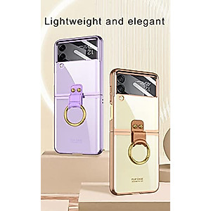 FYTON Galaxy Z Flip 4 Case with Ring, Ultra-Thin Electroplated Frame Z Flip 4 Case with Ring Holder, Anti-Scratch Shockproof Protective Cover with for Samsung Galaxy Z Flip 4 5G (2022), Lavender