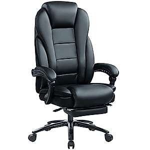KCREAM Big and Tall 400 LBS Office Executive Chair with Footrest Heavy Duty Metal Base & Linkage Armrests Leather Computer Task Chair Ergonomic Design