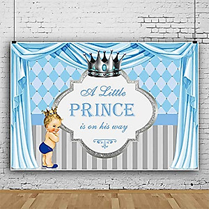Baocicco 7x5ft Polyester Backdrop Royal Blue Prince Baby Shower Backdrop Crown Blue Curtains A Little Prince is on His Way Photography Background Royal Celebration Little Prince Portrait