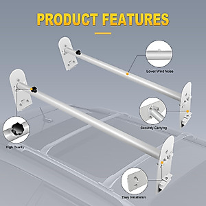 OCPTY Extendable Pick-Up Truck Ladder Rack Van Roof Mount 78.8" Steel Ladder Rack for Chevy Express 2500 for Dodge for Ford E-250/350 for GMC Savana with Rain Gutters 3 Bars Set - 800lbs Capacity