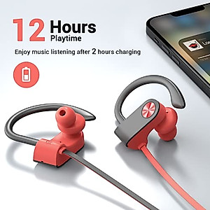 POIUZET Bluetooth Headphones, IPX7 Waterproof Wireless Sports Earbuds, HiFi Bass Stereo Earphones with Noise Cancelling Mic, 12 Hrs Playtime Headsets in-Ear, Running Headphones for Workout Gym