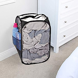 Smart Design Pop Up Laundry Hamper with Easy Carry Handles and Side Pocket - Set of 2 - Durable Fabric Collapsible Design - Clothes & Laundry - Home Organization - Holds 2 Loads - 14 x 23 Inch - Black