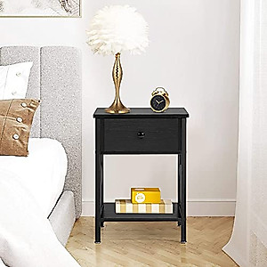 VECELO Night Stands for Bedroom Rustic Nightstand Bedside End Tables with Drawer Storage, (Set of 2), Classic Black