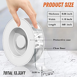 Extra Large Double Sided Mounting Tape Removable 1.18 Inch x 160 Inch, Clear & Tough Nano Double Sided Tape Heavy Duty, Multipurpose Tape Picture Hanging Strip Adhesive Poster Carpet Tape