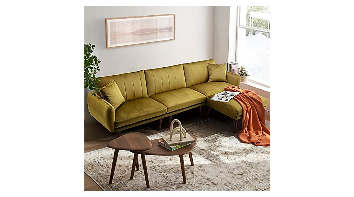 JOMEED Convertible Sectional Sofa Bed - Modern Plush Velvet Couch