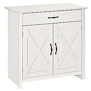 HOMCOM Farmhouse Sideboard Buffet Cabinet, Barn Door Coffee Bar Cabinet with Drawer and Adjustable Shelf, Kitchen Cabinet for Living Room, Entryway, White Wash