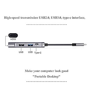 XUNMAIFHB Portable Docking Station,Type-c Docking Station USB3.0 Converter 4k MacBook to HDMI PD HUB HDMI USB2.0 USB3.0 Video Transmission Fast Transmission