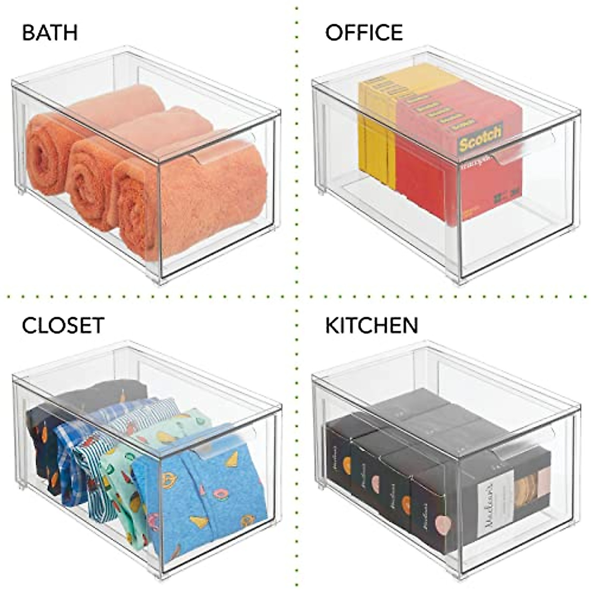 mDesign Plastic Stackable Bathroom Storage Organizer Bin with Pull Out Drawer for Cabinet, Vanity, Shelf, Cupboard, Cabinet, or Closet Organization - Lumiere Collection - 2 Pack - Clear