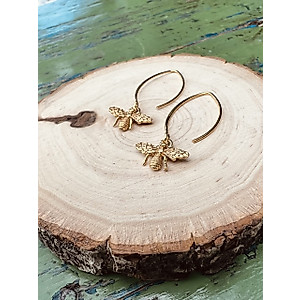 14k Gold Bee Dangle Earrings Sterling Silver