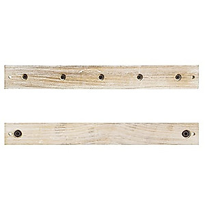 MyGift 2 Piece Set Wall Mounted Wood Sunglasses Organizer Rack and Coat Hook Wall Rack in Whitewashed Finish with Metal Hardware, Entryway Eyeglass Hanger Rail and Key Hooks