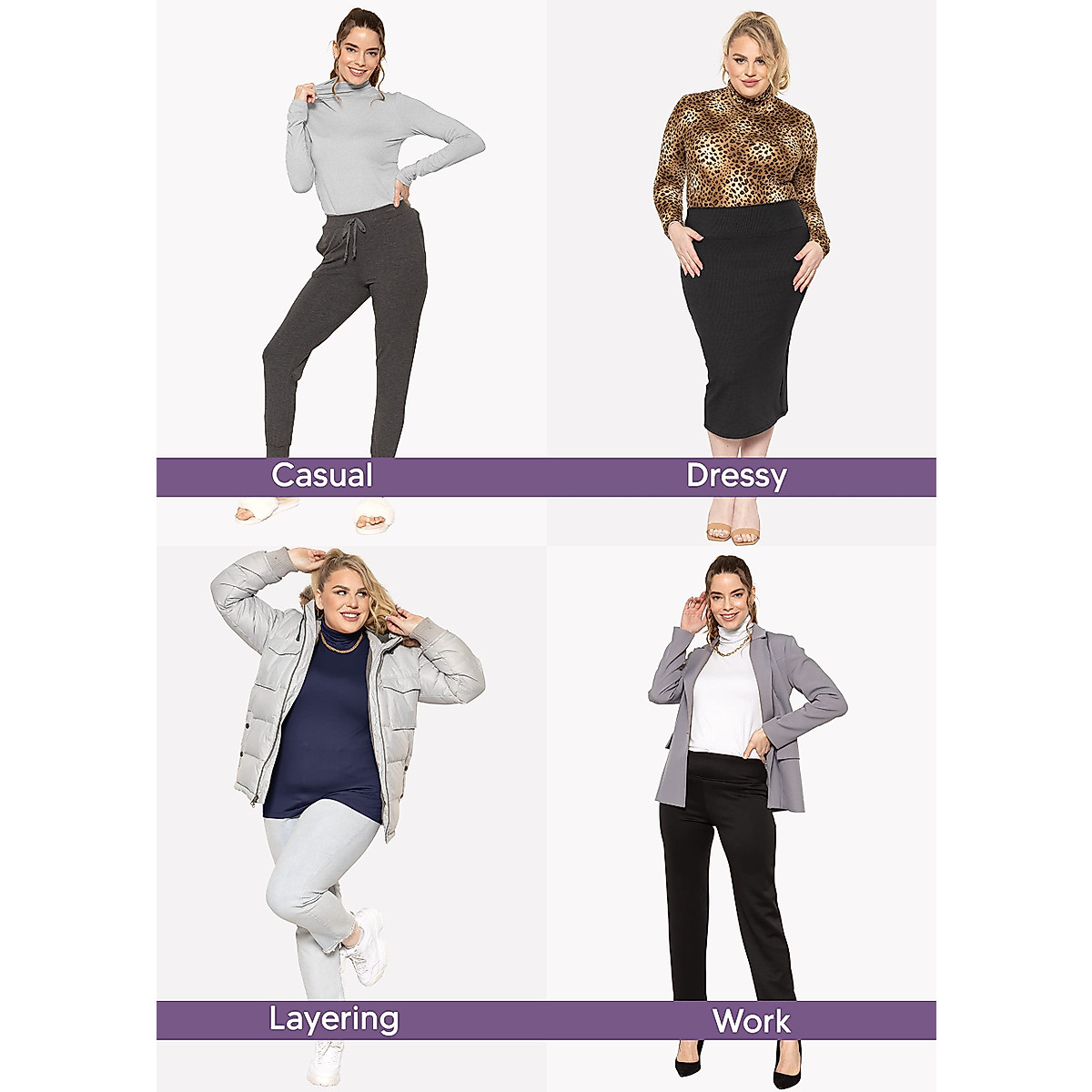 Women's Plus Size Long Sleeve Turtleneck Top Black 6X