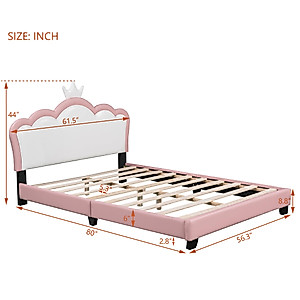 Full Size Upholstered Princess Bed with Crown Headboard,Full Bed Frames for Girls Full Bed Frame Girl Full Size Bed Frames for Girls