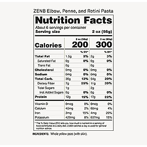 ZENB Plant Based Rotini, Elbow, and Penne Variety Pack Pasta - Made From 100% Yellow Peas, Gluten Free, Non-GMO & Vegan, 17g of Protein & 11g of Fiber In Every 3 oz Serving - 12 oz Boxes (Pack of 3)