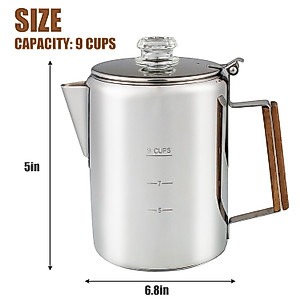 APOXCON Multi Use Coffee Percolator Using On Indoor Induction Cooktop, Electric Stove, Outdoor Campfire Stovetop, Camping Coffee Pot with Glass Knob Top 9 Cup