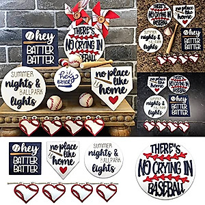 HEALT 8 PCS Baseball Rugby Golf Tiered Tray Decor,Sports Wooden Signs Items Decor,Rustic Farmhouse Tray Sets for Kitchen Home Table Decor Ball Themed Games Contest Party Supplies (Baseball_03_8pcs)