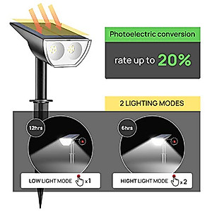 Linkind StarRayS 12 LEDs Landscape Solar Spotlights, Solar Powered Dusk-to-Dawn Outdoor Garden Lights, 350LM 3000K Warm White, IP67 Waterproof for Garden Yard Patio Driveway Porch, 2-Pack