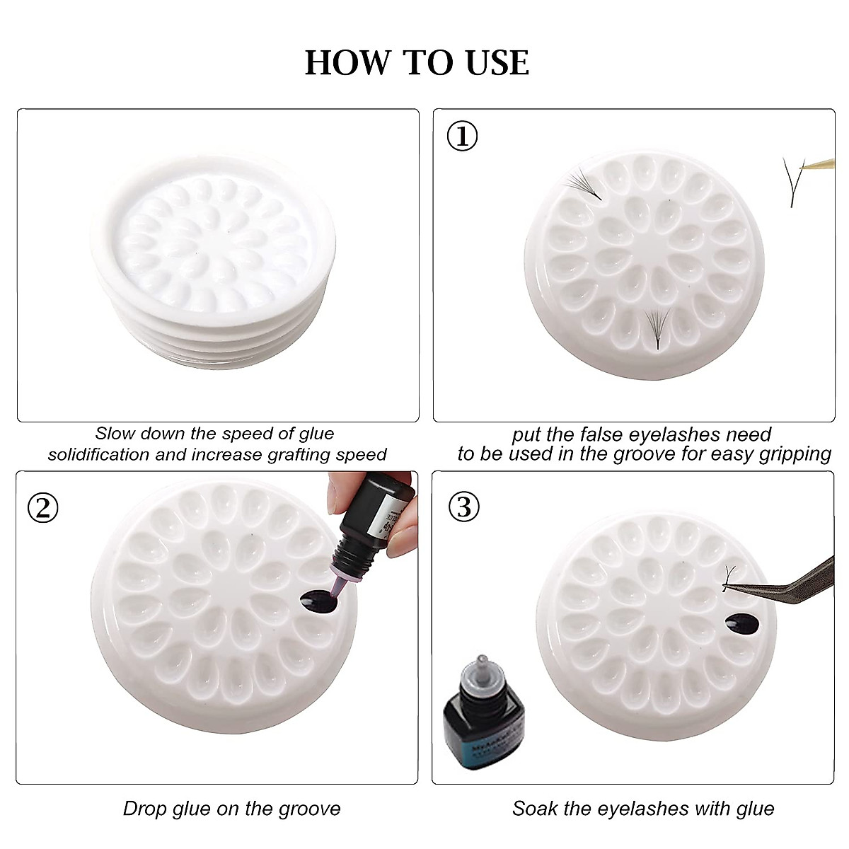 Honbay 100PCS Disposable Plastic False Eyelashes Glue Holder Eyelash Extension Glue Pallet Pads for Nail Art or Tattoo Ink (white)