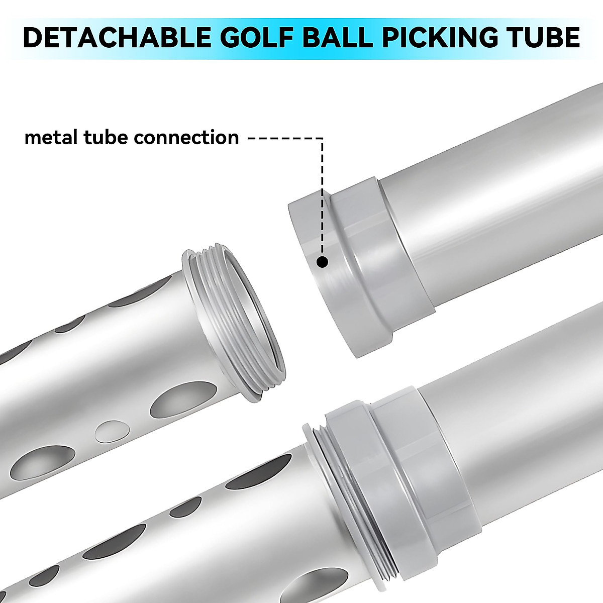 mayqmay 33.9 Inch Golf Ball Retrievers, Aluminium Tube Golf Ball Picker, Durable & Detachable Golf Ball Collector for Water and Bushes, Silver