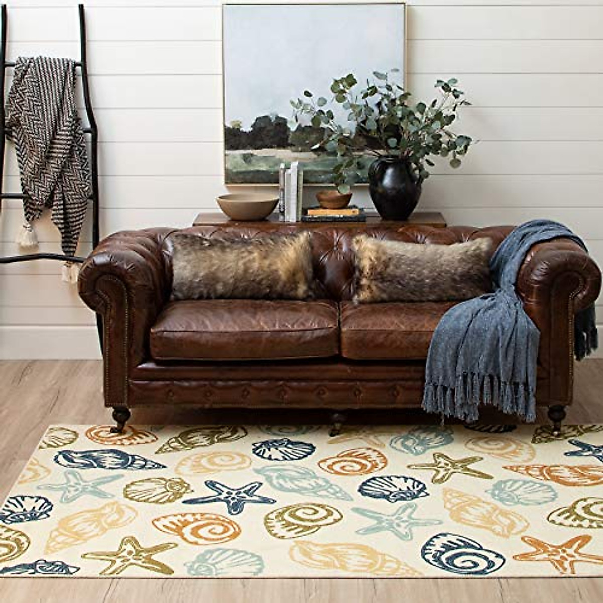 Mohawk Home Nautical Seaside Area Rug ,Tan Shells (5' X 8')